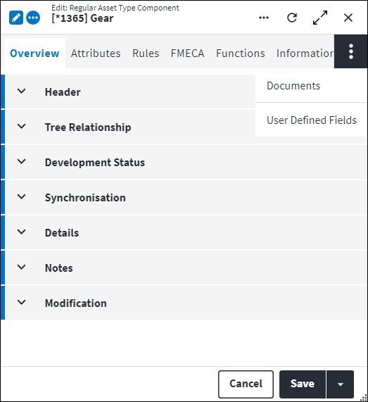 Regular Asset Type Component Screen