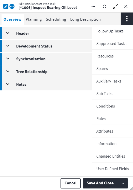 Regular Asset Type Task Screen