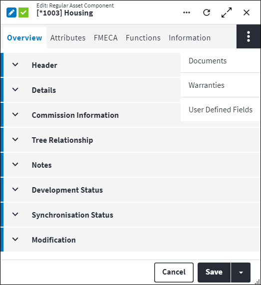 Regular Asset Component Screen