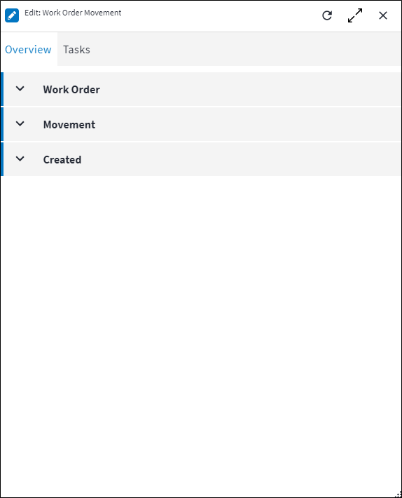 Work Order Movement Screen