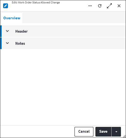 Work Order Status Allowed Change Screen