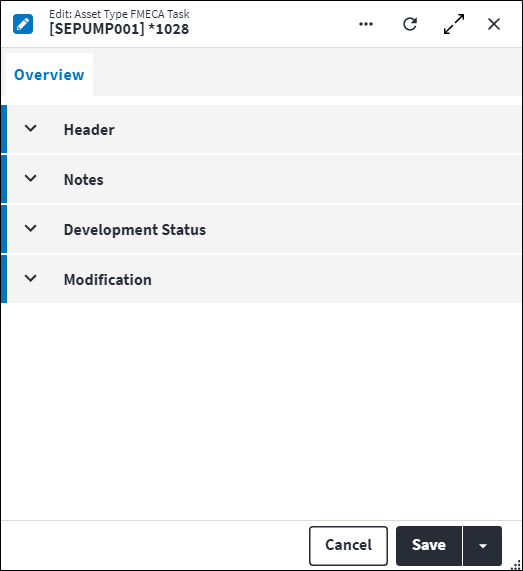 Asset Type FMECA Task Screen