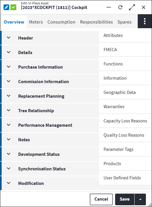 In-Place Asset Screen